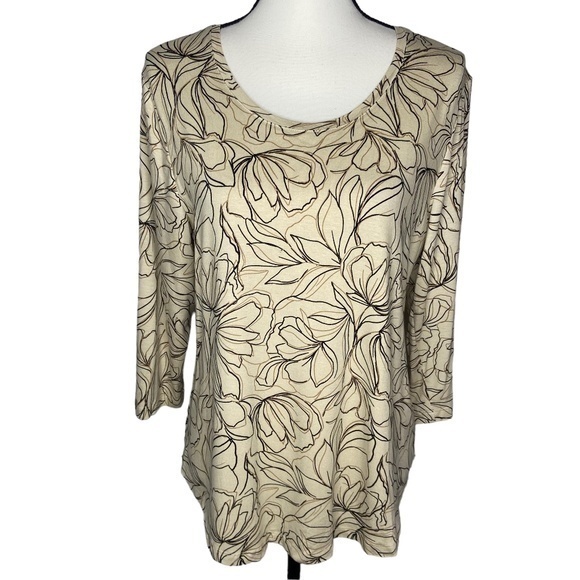 JM Collection | Tops | Jm Collection Top Beige Brown Black Floral Print ...